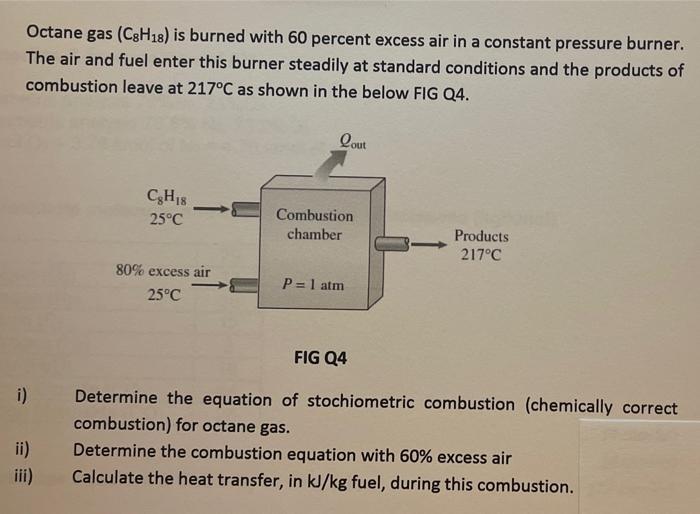 Solved Octane gas (C8H18) is burned with 60 percent excess | Chegg.com