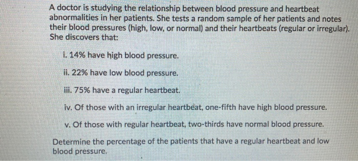 Solved A Doctor Is Studying The Relationship Between Blood Chegg solved-a-doctor-is-studying-the-relationship-between-blood-chegg