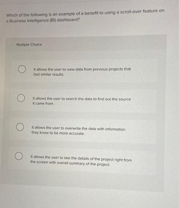 Solved Which of the following is an example of a benefit to | Chegg.com