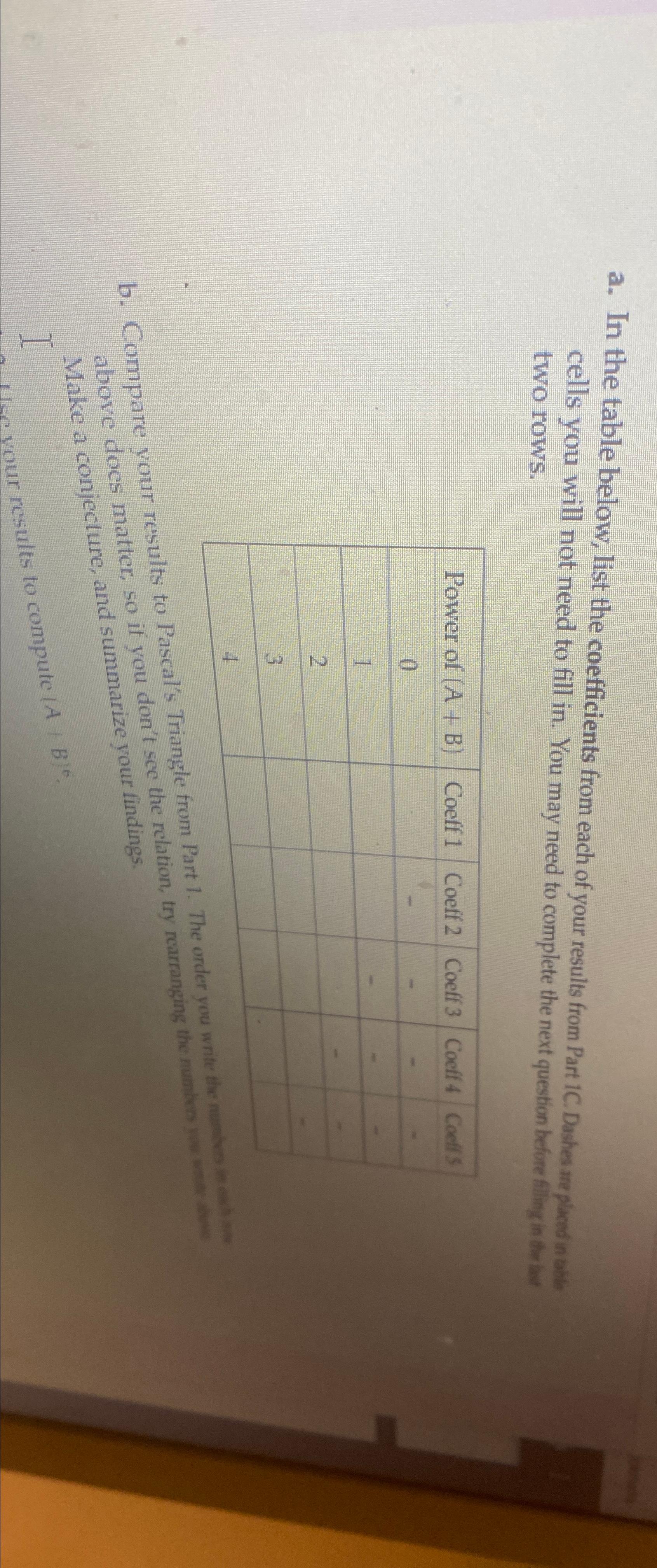 a. ﻿In the table below, list the coefficients from | Chegg.com