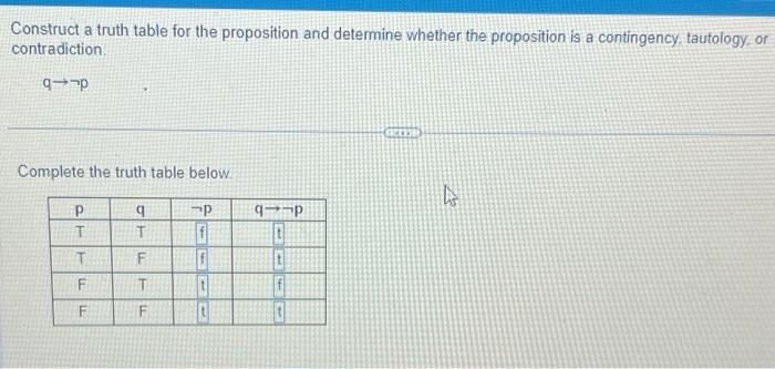 Solved Construct a truth table for the proposition and | Chegg.com
