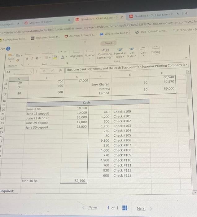 1.6 Lab Excel 6 1 1. Prepare a bank reconciliation | Chegg.com