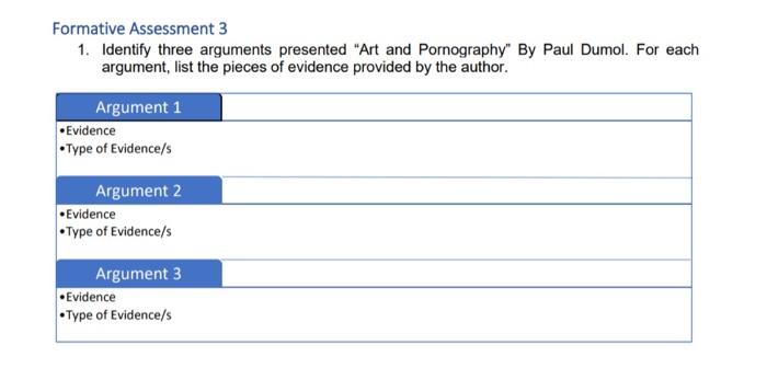 Formative Assessment 3 1. Identify three arguments | Chegg.com