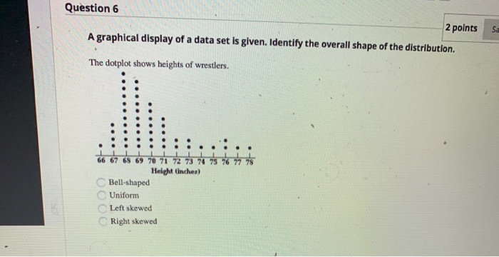 Solved Question 6 2 points A graphical display of a data set | Chegg.com