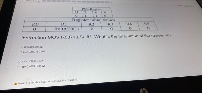Solved PSR Register N 0 1 1 0 Register initial values RI R2 | Chegg.com