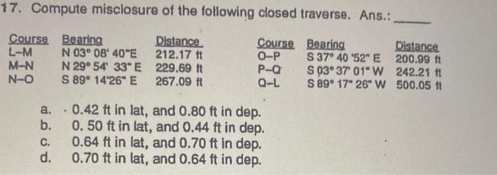 Solved 17 Compute Misclosure Of The Following Closed