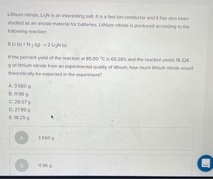 Solved Lithium nitride, Li3N is an interesting salt. It is a | Chegg.com