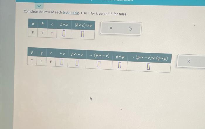 Solved Complete the row of each truth table. Use T for true | Chegg.com