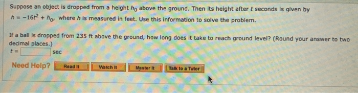 Solved Suppose An Object Is Dropped From A Height Ho Above