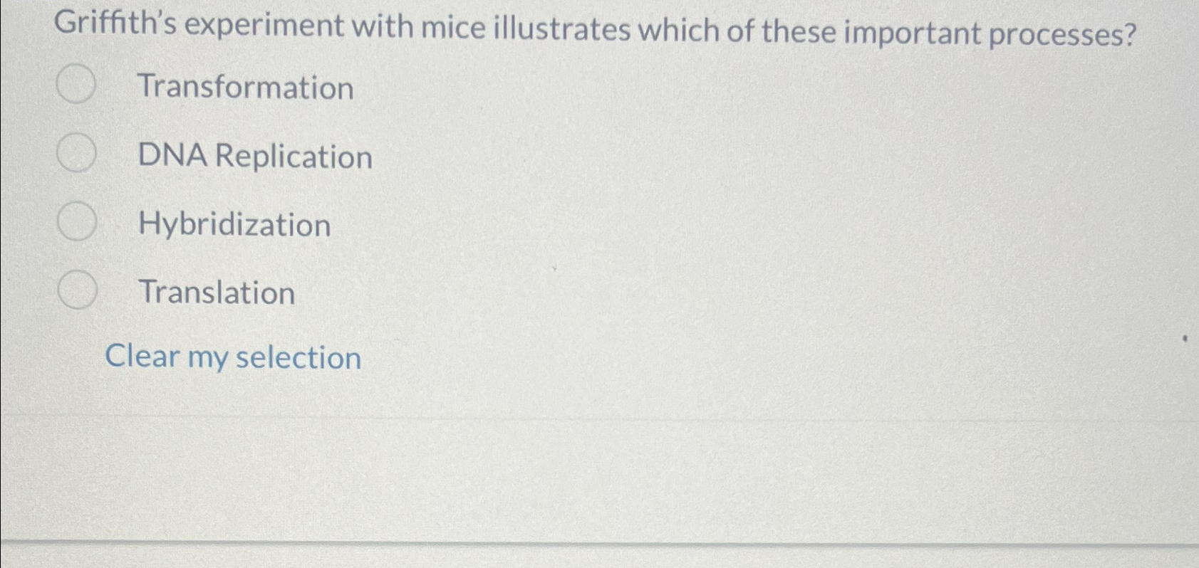 Solved Griffith's experiment with mice illustrates which of | Chegg.com