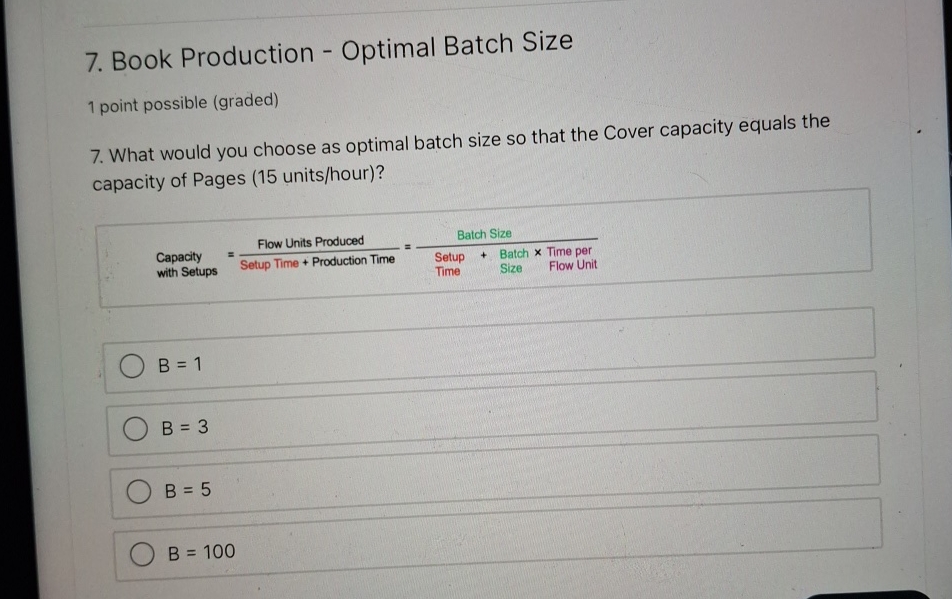 Solved Book Production - ﻿Optimal Batch Size1 ﻿point | Chegg.com