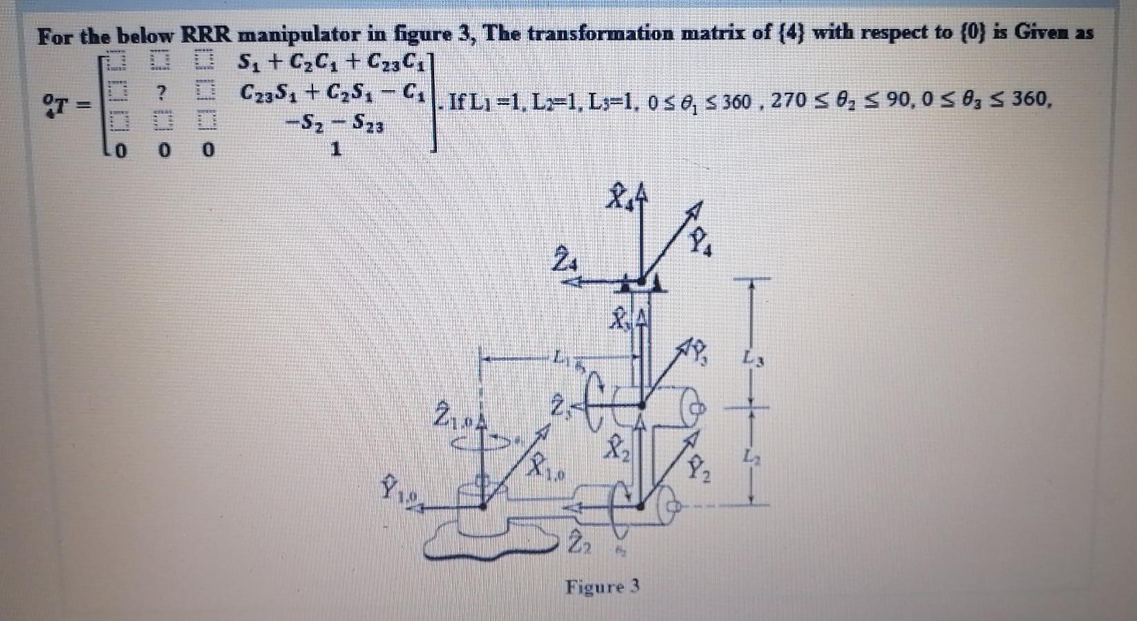 Solved For the below RRR manipulator in figure 3, The | Chegg.com