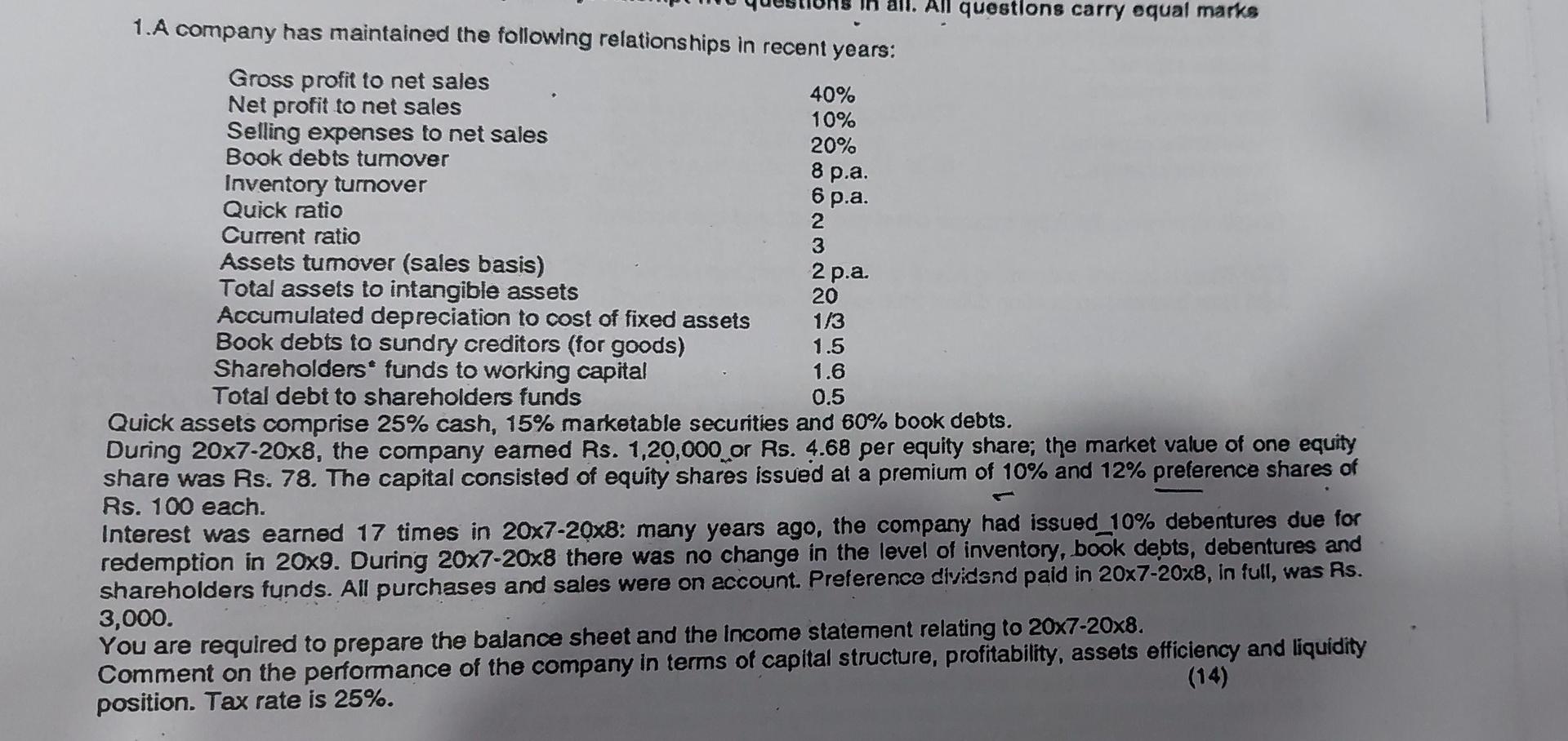 Solved 1. A company has maintained the following | Chegg.com