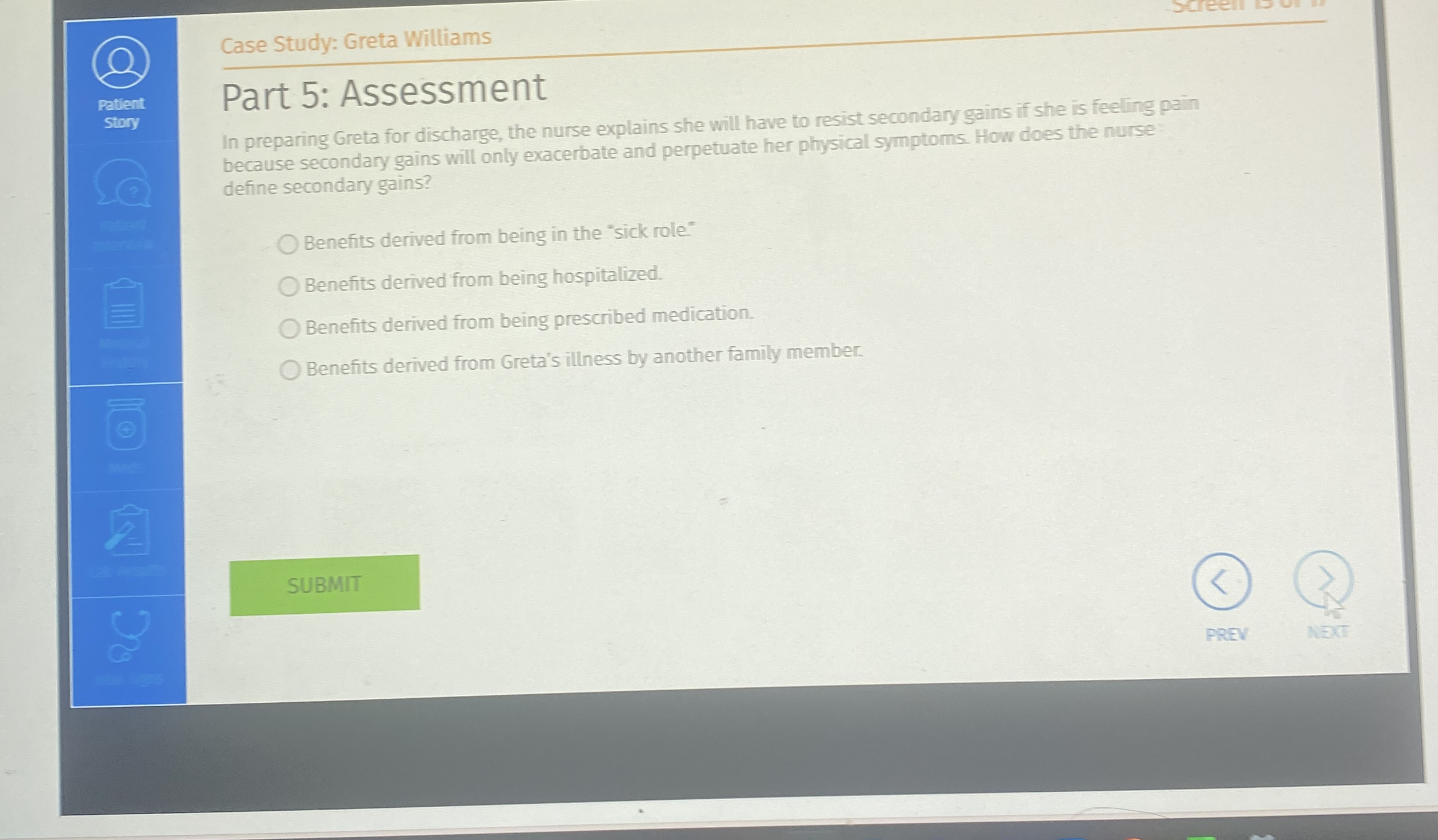 Solved ScreenCase Study: Greta WilliamspatientPart 5: | Chegg.com