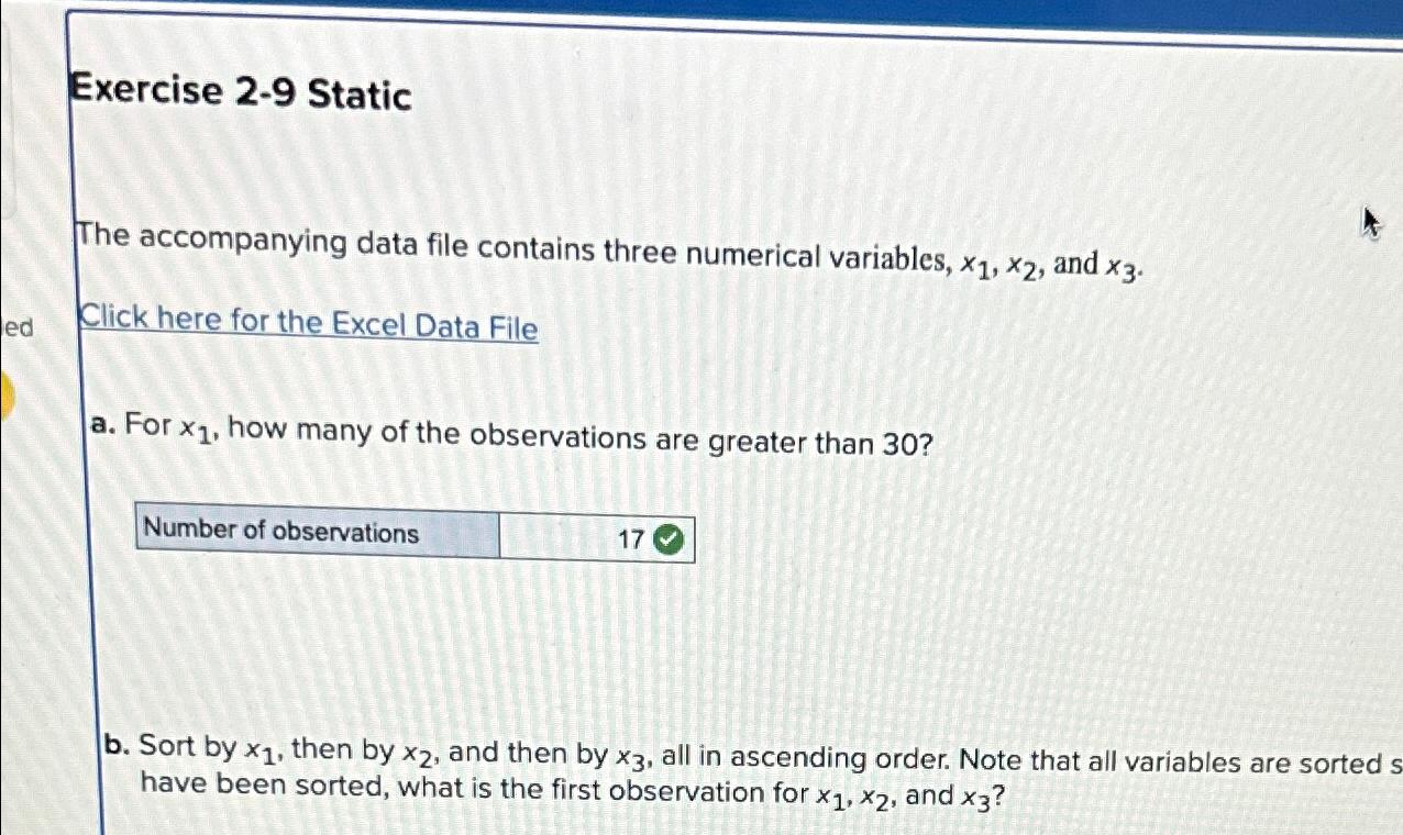Solved Exercise 2-9 ﻿StaticThe accompanying data file | Chegg.com