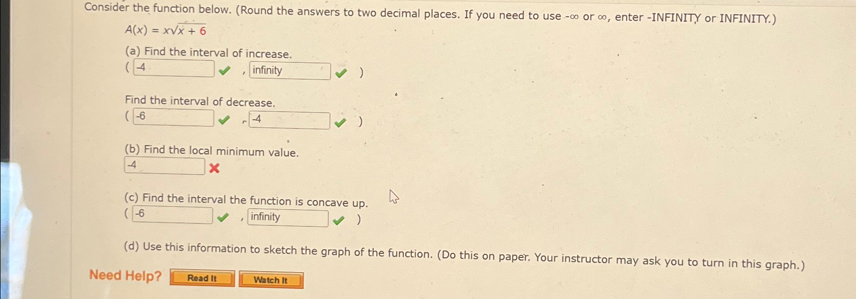 Solved Consider the function below. (Round the answers to | Chegg.com