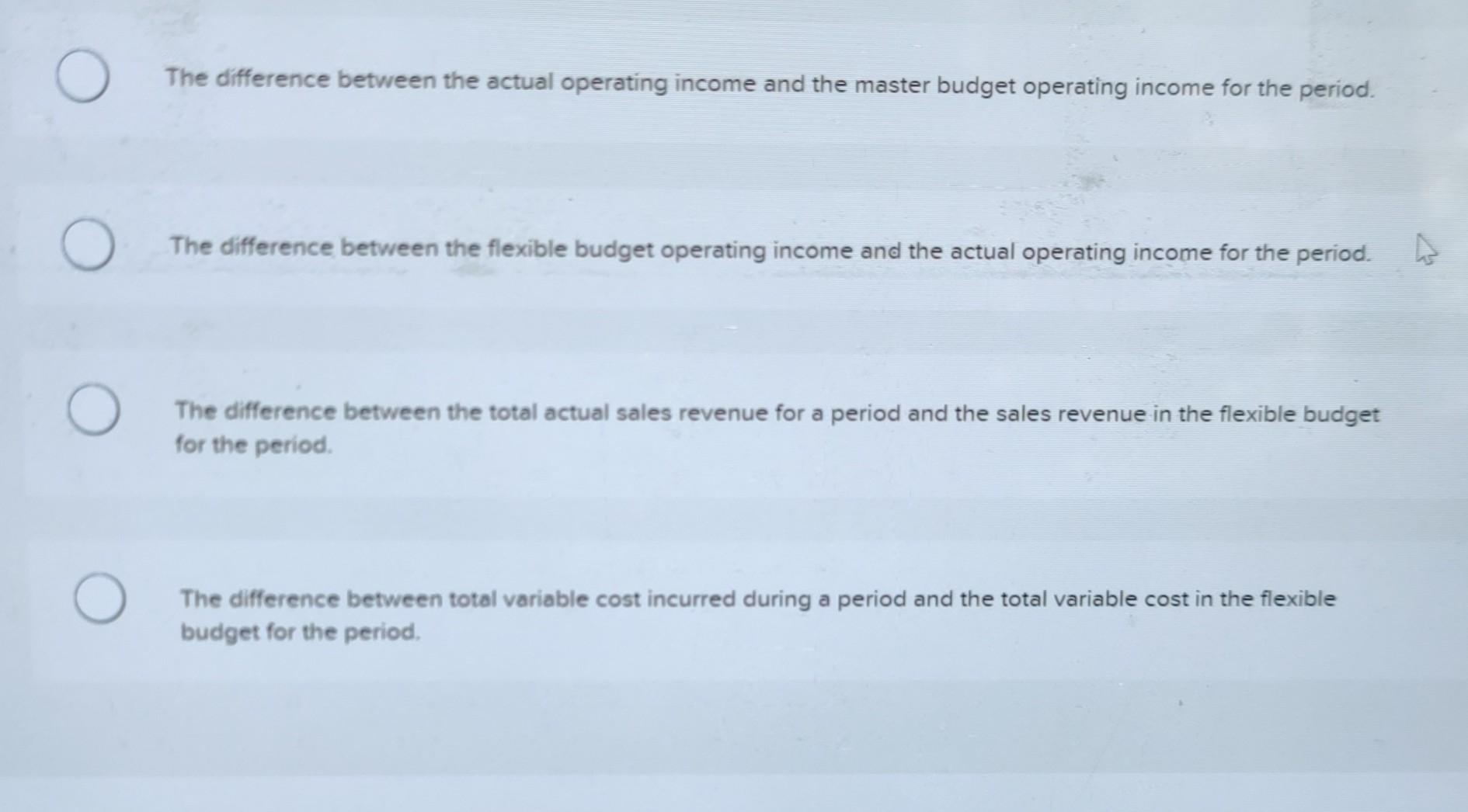Solved What is the sales volume variance? Multiple Choice | Chegg.com