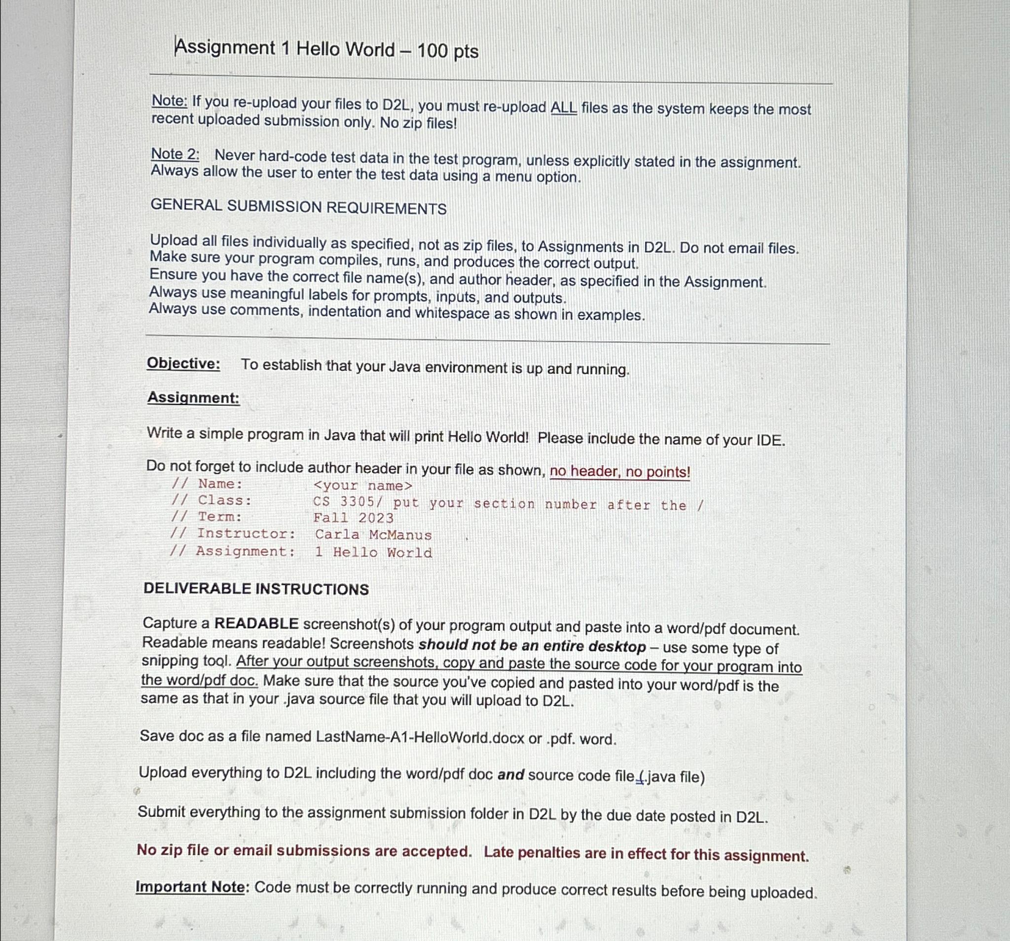 Solved Assignment 1 ﻿Hello World -100 ﻿ptsNote: If you | Chegg.com