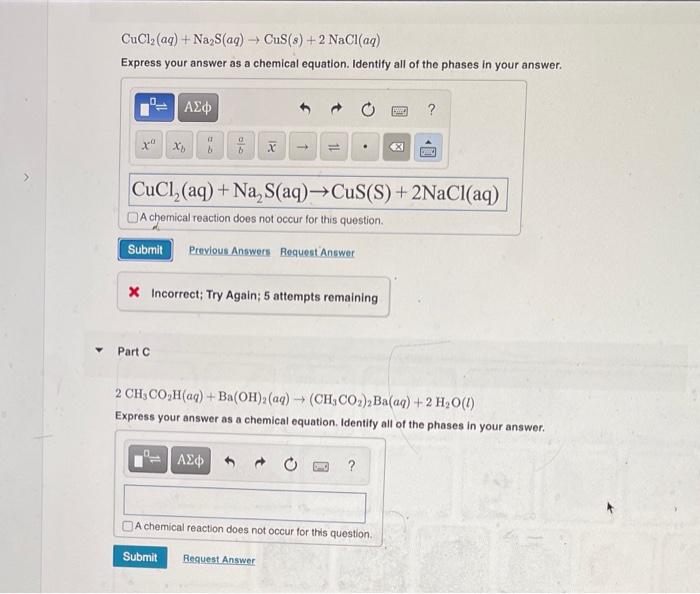 Solved CuCl2(aq)+Na2 S(aq)→CuS(s)+2NaCl(aq) Express your | Chegg.com
