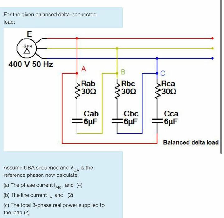 Solved For the given balanced delta-connected load: E 3PH | Chegg.com