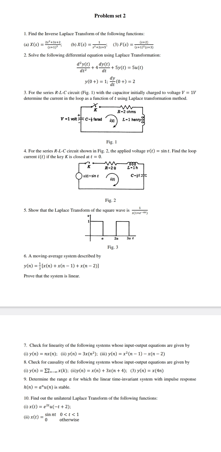 Solved Problem set 2Find the Inverse Laplace Transform of | Chegg.com