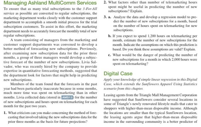 Solved Managing Ashland MultiComm Services 2. What factors | Chegg.com