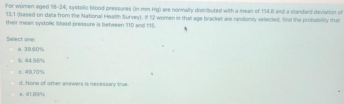 Solved For women aged 18-24, systolic blood pressures (in mm | Chegg.com