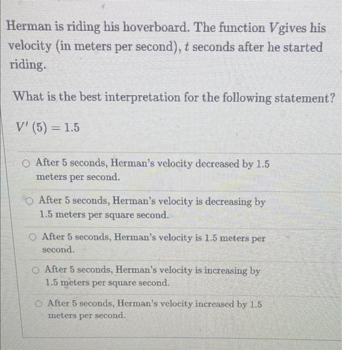 Solved Ierman is riding his hoverboard. The function V gives | Chegg.com