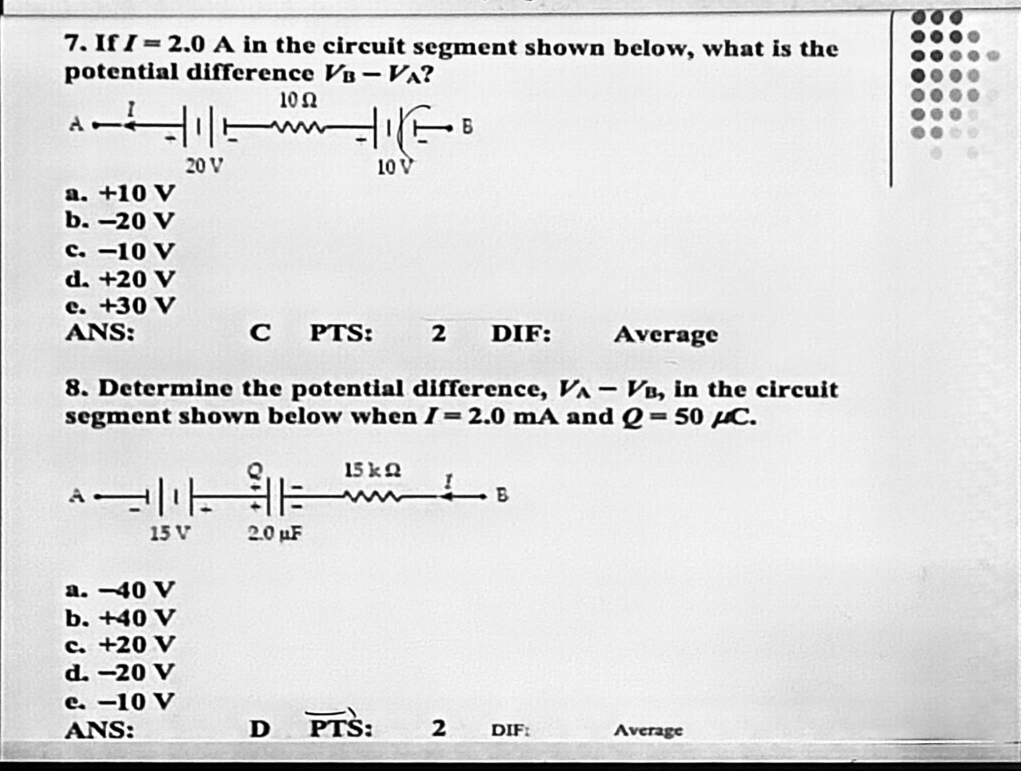 Solved If I=2.0A ﻿in the circuit segment shown below, what | Chegg.com