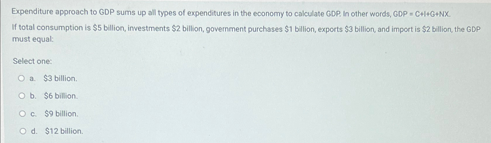 Solved Expenditure approach to GDP sums up all types of | Chegg.com