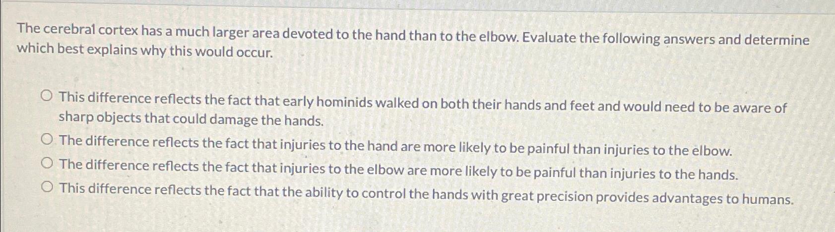 Solved The cerebral cortex has a much larger area devoted to | Chegg.com