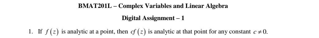 Solved BMAT201L - Complex Variables and Linear Algebra | Chegg.com
