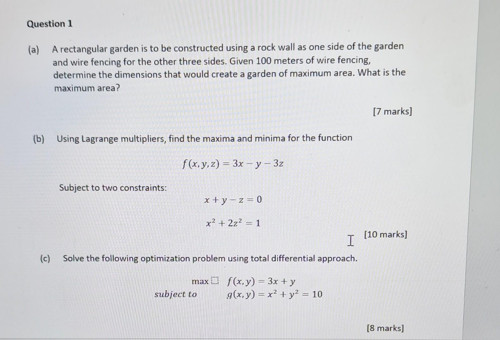 Solved Question 1 (a) A rectangular garden is to be | Chegg.com