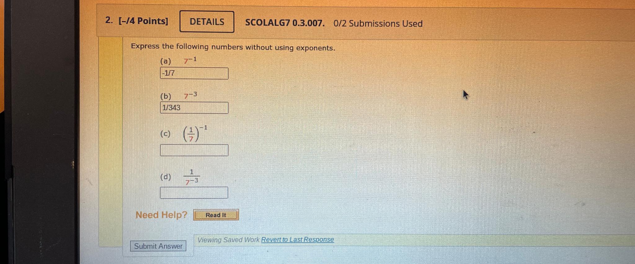 Solved Points]SCOLALG7 0.3.007. ,02 ﻿Submissions UsedExpress | Chegg.com