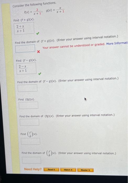 Solved Consider the following functions. f(x)=x+12,g(x)=x+1x | Chegg.com