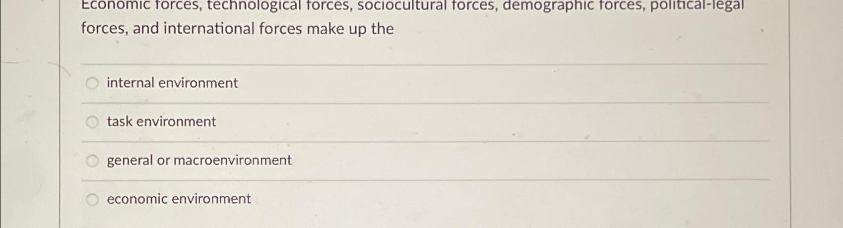 Solved Economic forces, technological forces, sociocultural | Chegg.com