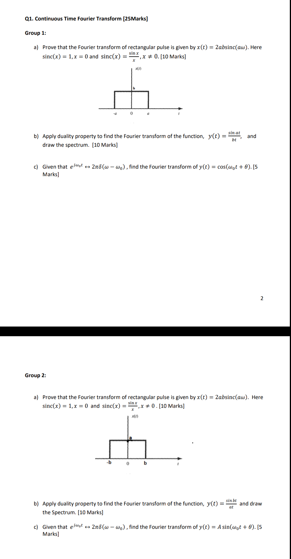 Solved Q1. Continuous Time Fourier Transform (25Marks] Group | Chegg.com