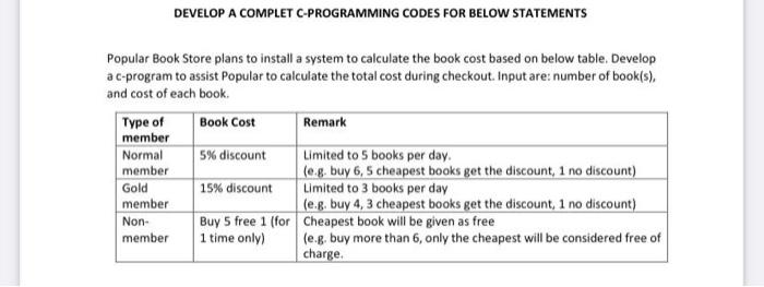 Solved DEVELOP A COMPLET C-PROGRAMMING CODES FOR BELOW | Chegg.com