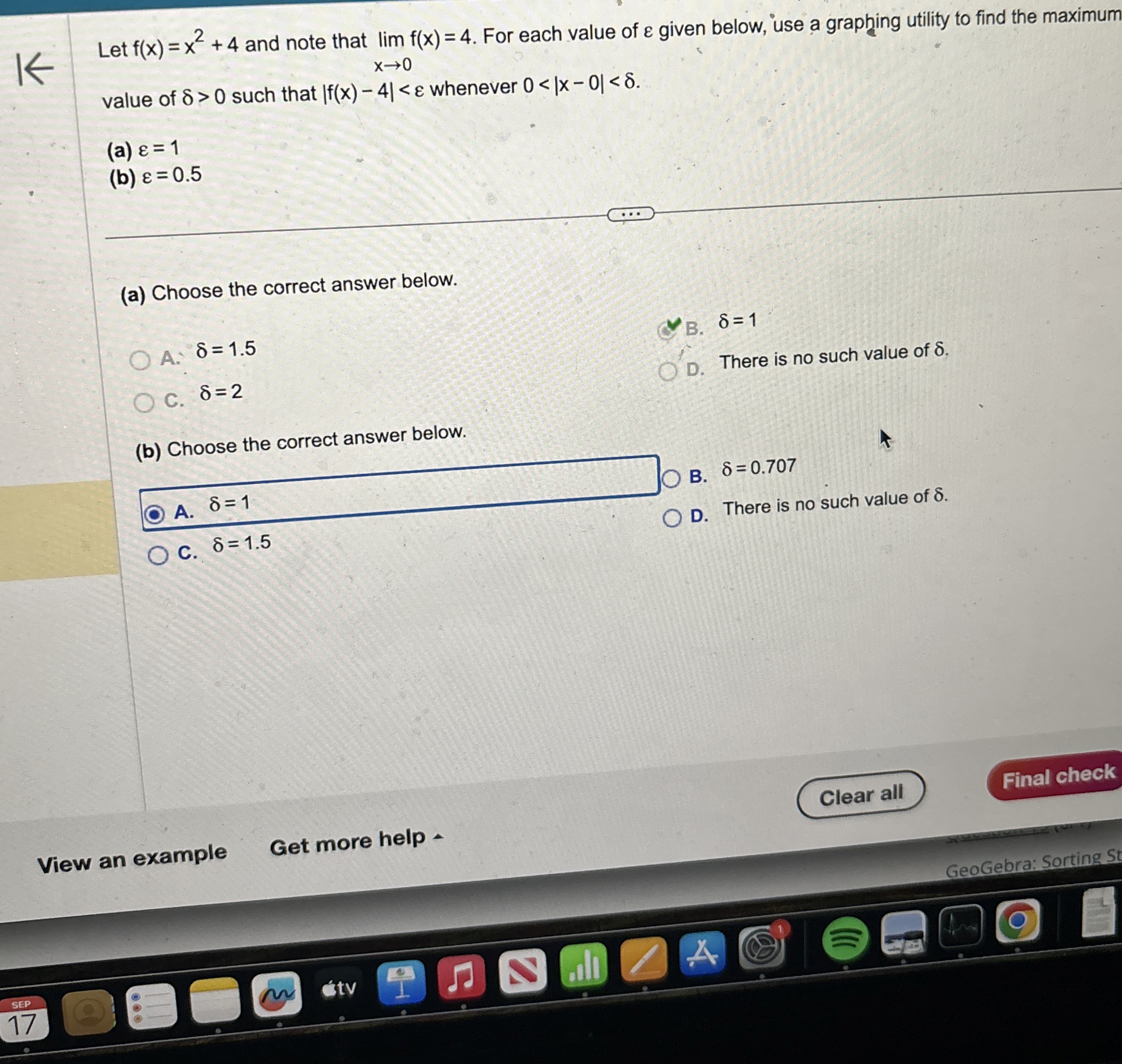 Solved Let f(x)=x2+4 ﻿and note that limx→0f(x)=4. ﻿For each | Chegg.com