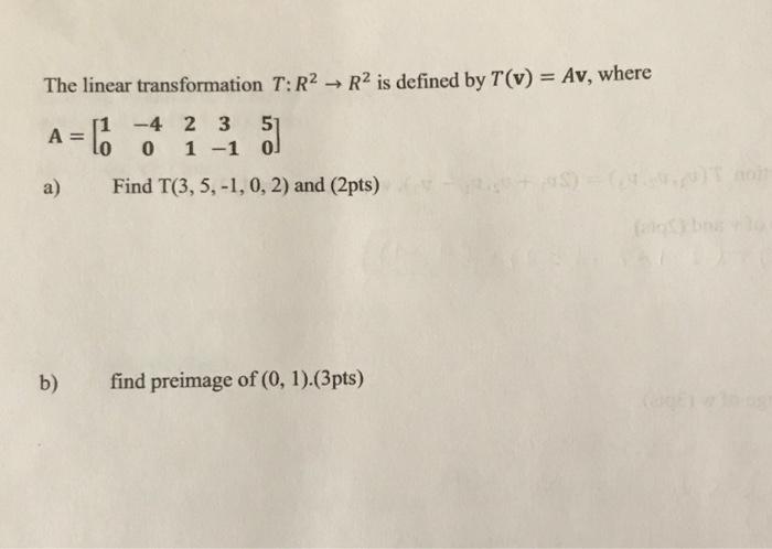 Solved The linear transformation T: R² R² is defined by T(v) | Chegg.com