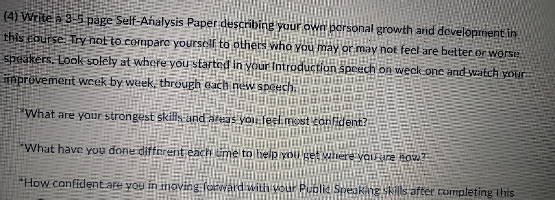 Solved (4) ﻿Write a 3-5 ﻿page Self-Analysis Paper describing | Chegg.com