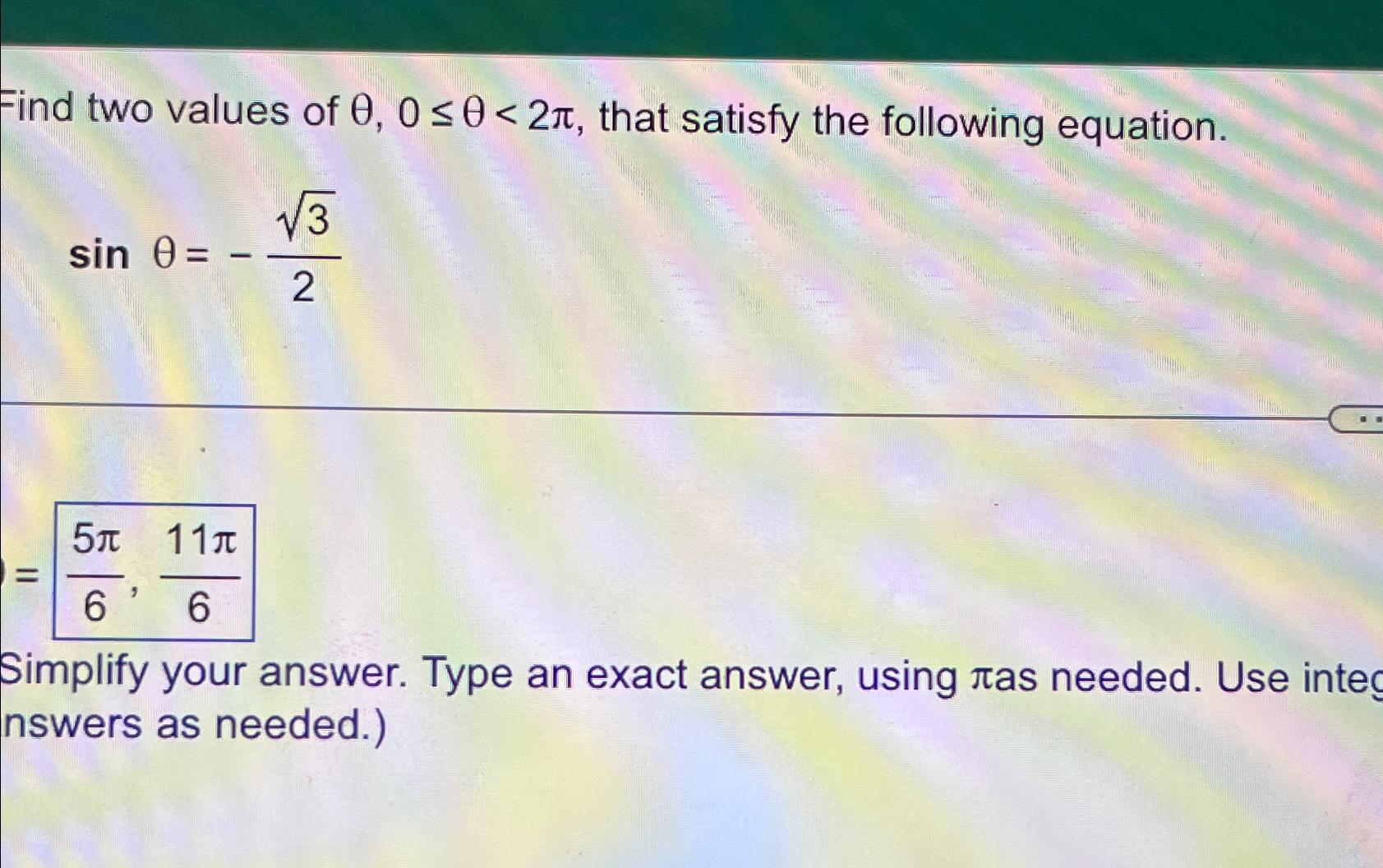 Solved Find two values of θ,0≤θ