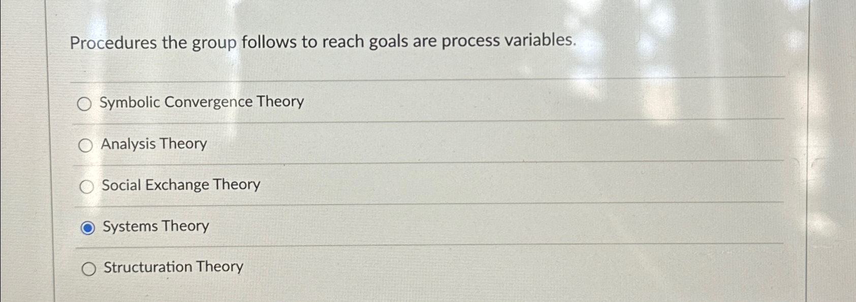 Solved Procedures the group follows to reach goals are | Chegg.com
