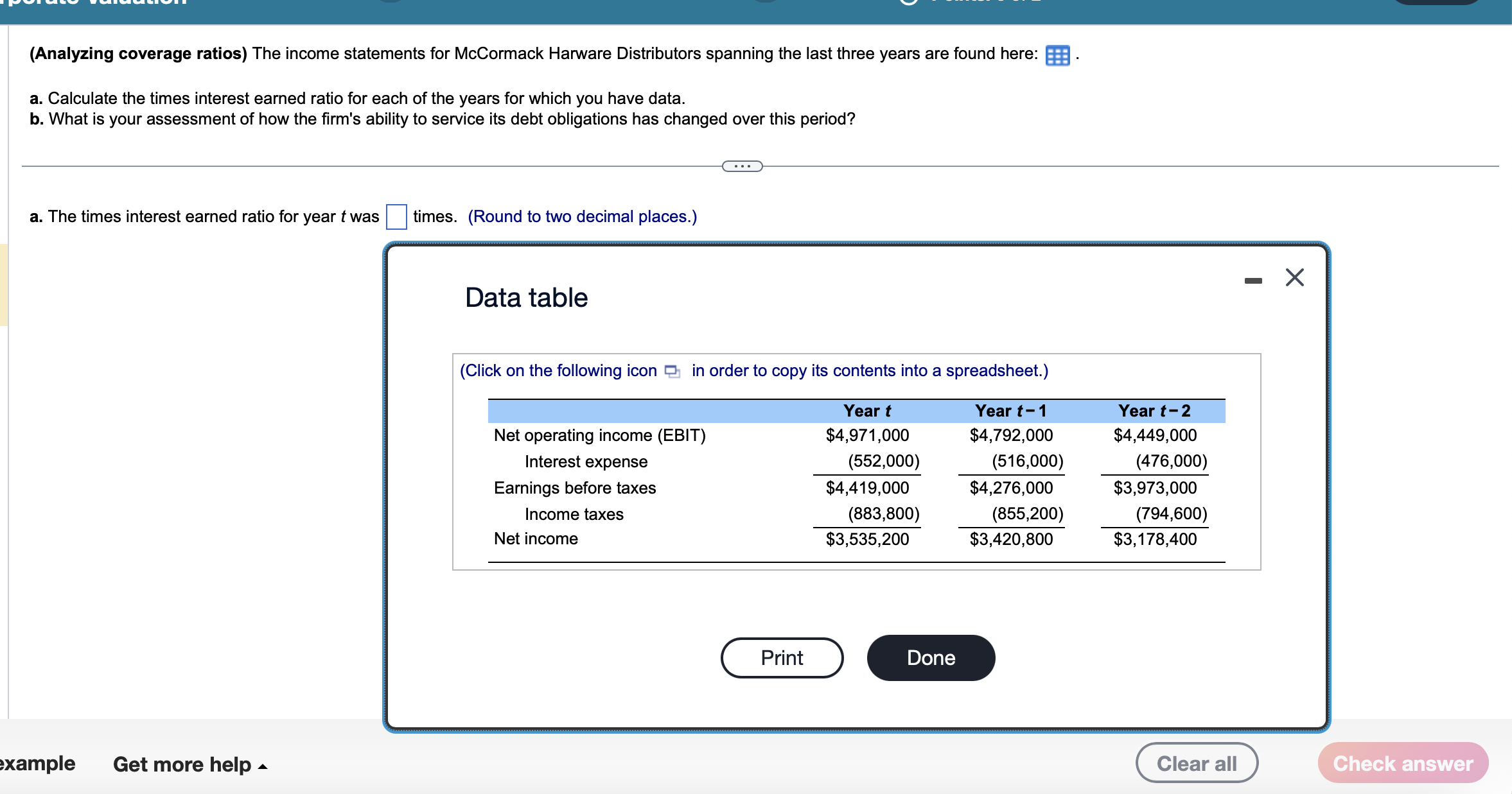 Solved (Analyzing coverage ratios) ﻿The income statements | Chegg.com