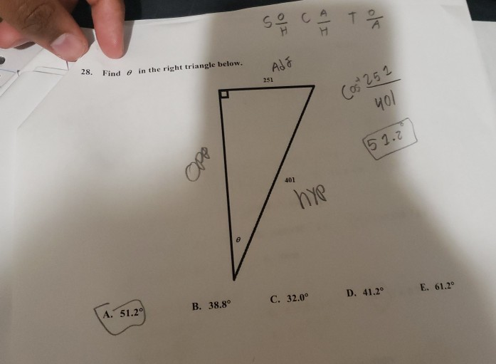 Solved soc A 은 T응 웃 H AdF 28. Find in the right triangle | Chegg.com