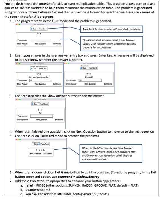 Solved You are designing a GUl program for kids to learn | Chegg.com