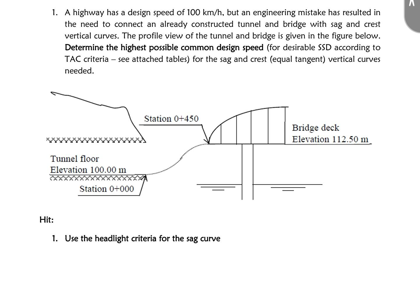 Solved 1. A highway has a design speed of 100 km/h, but an | Chegg.com