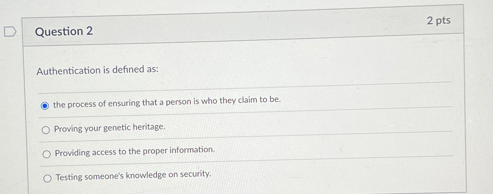 Solved Question 22 ﻿ptsAuthentication is defined as:the | Chegg.com