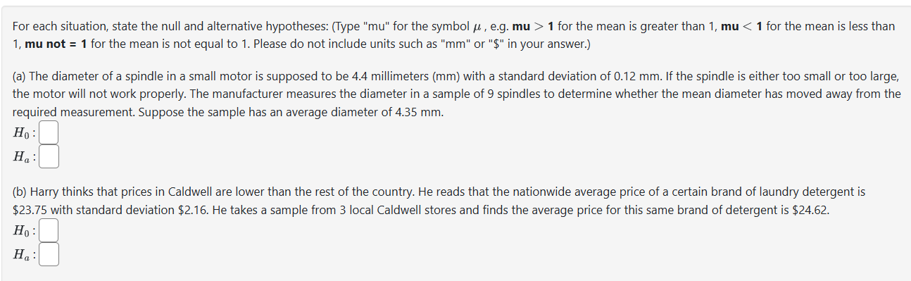 Solved For each situation, state the null and alternative | Chegg.com