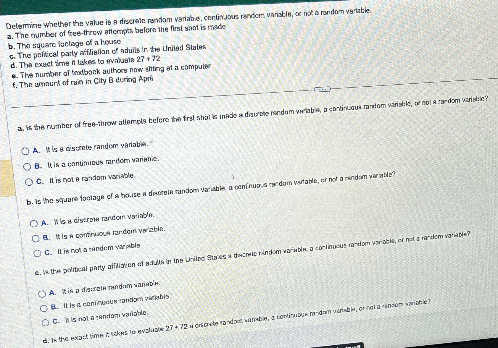 Solved Determine whether the value is a discrete random | Chegg.com